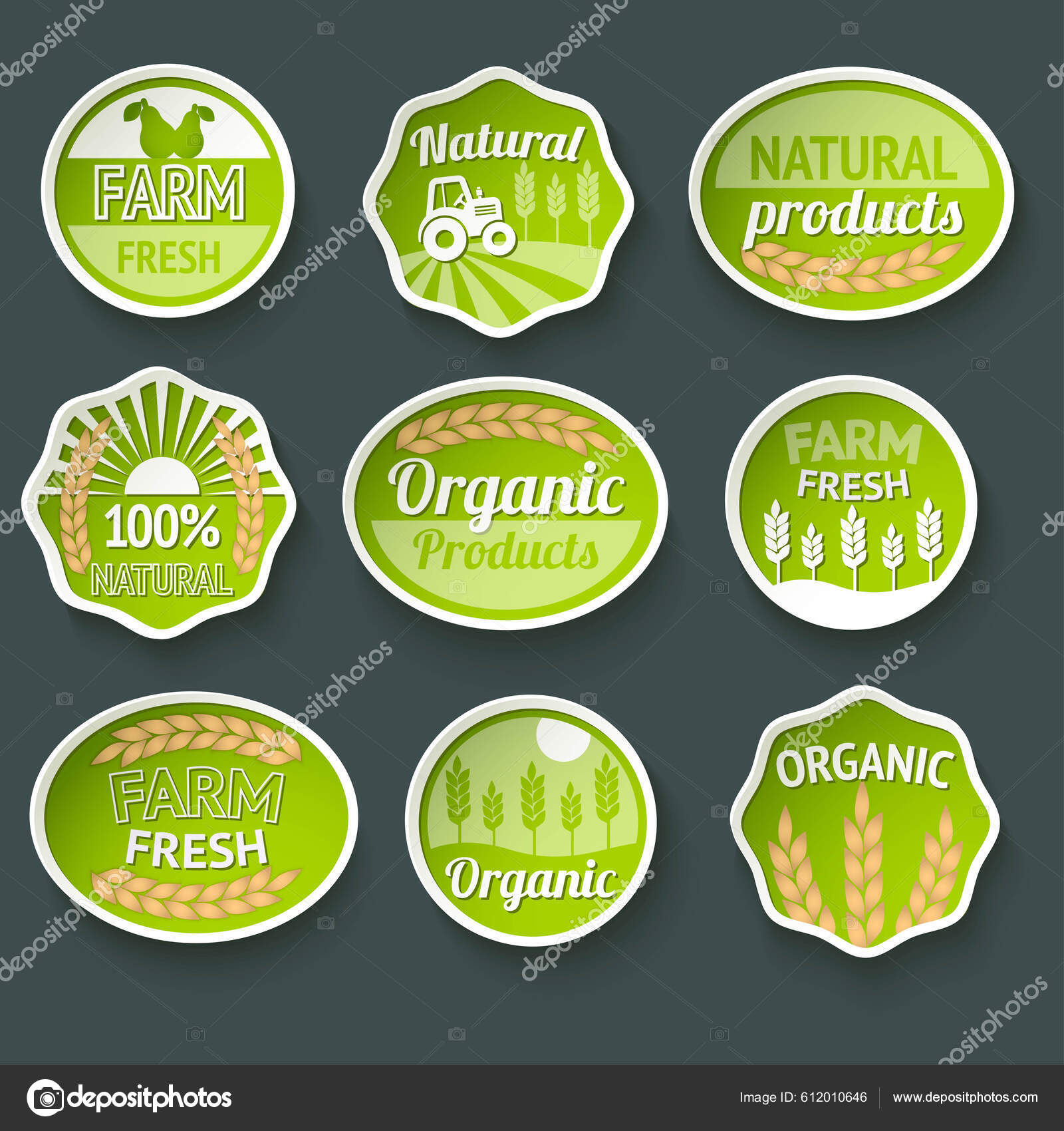 Farming Harvesting Agriculture Stickers Set Natural Organic Fruits ...