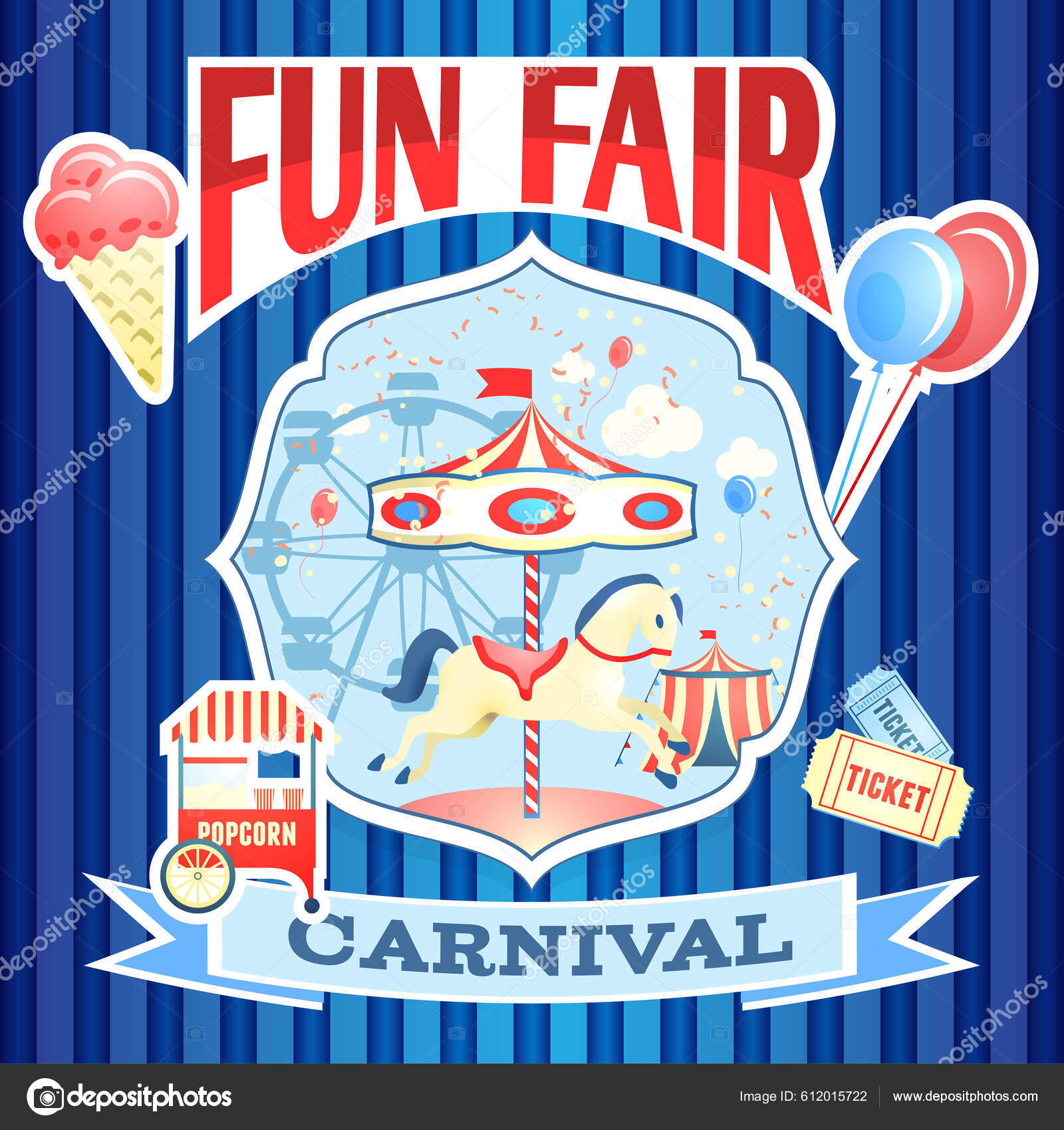 Vintage Carnival Fun Fair Theme Park Poster Template Vector Illustration Stock Vector by ...