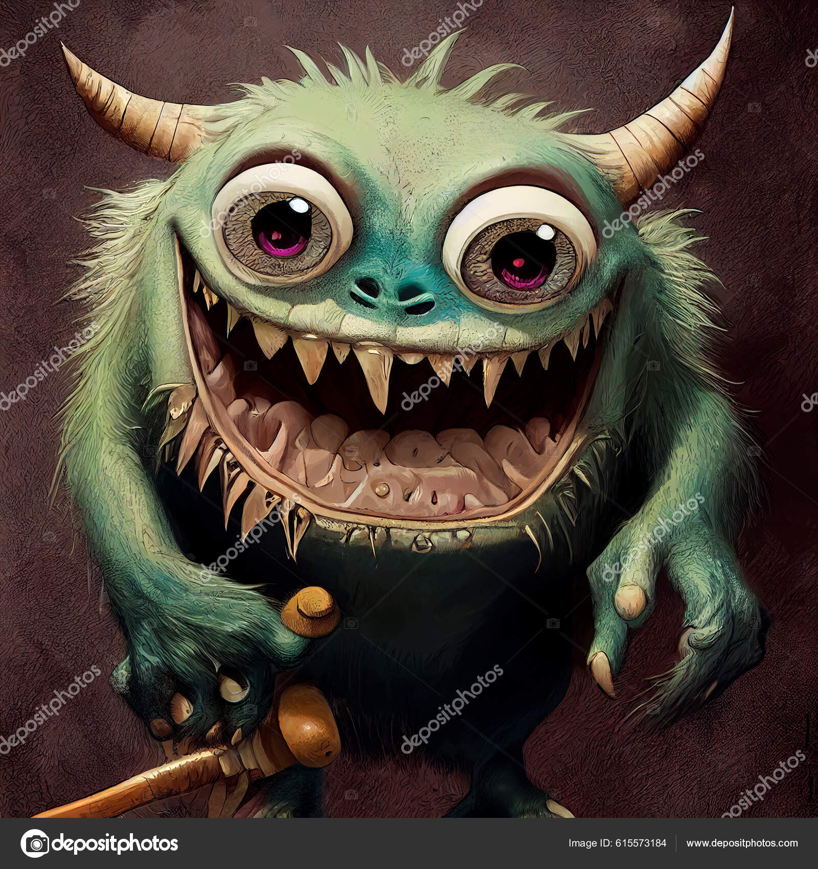 Scary Cartoon Style Monster Spooky Character Big Eye Dark Background ...