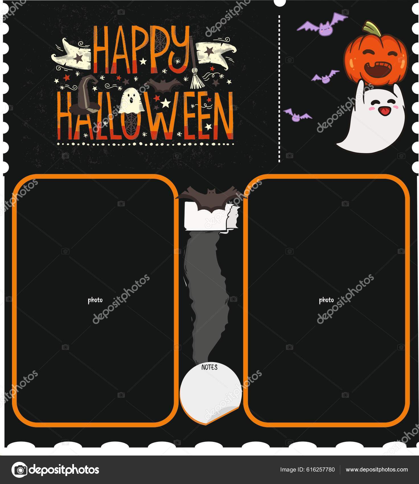 Halloween Theme Photo Collage Frame Scrapbook Template Paste Pictures ...
