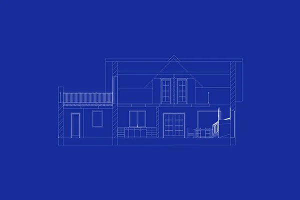Suburban House Model Drawing Modern Building Cottage Project Blue ...