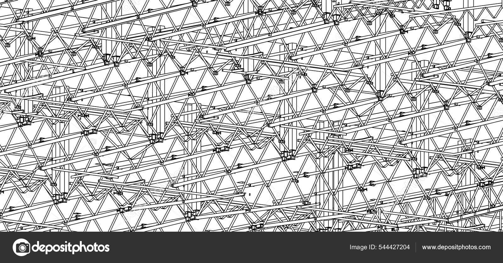 Steel Frames Trusses Industrial Building Vector Architectural Blueprint ...