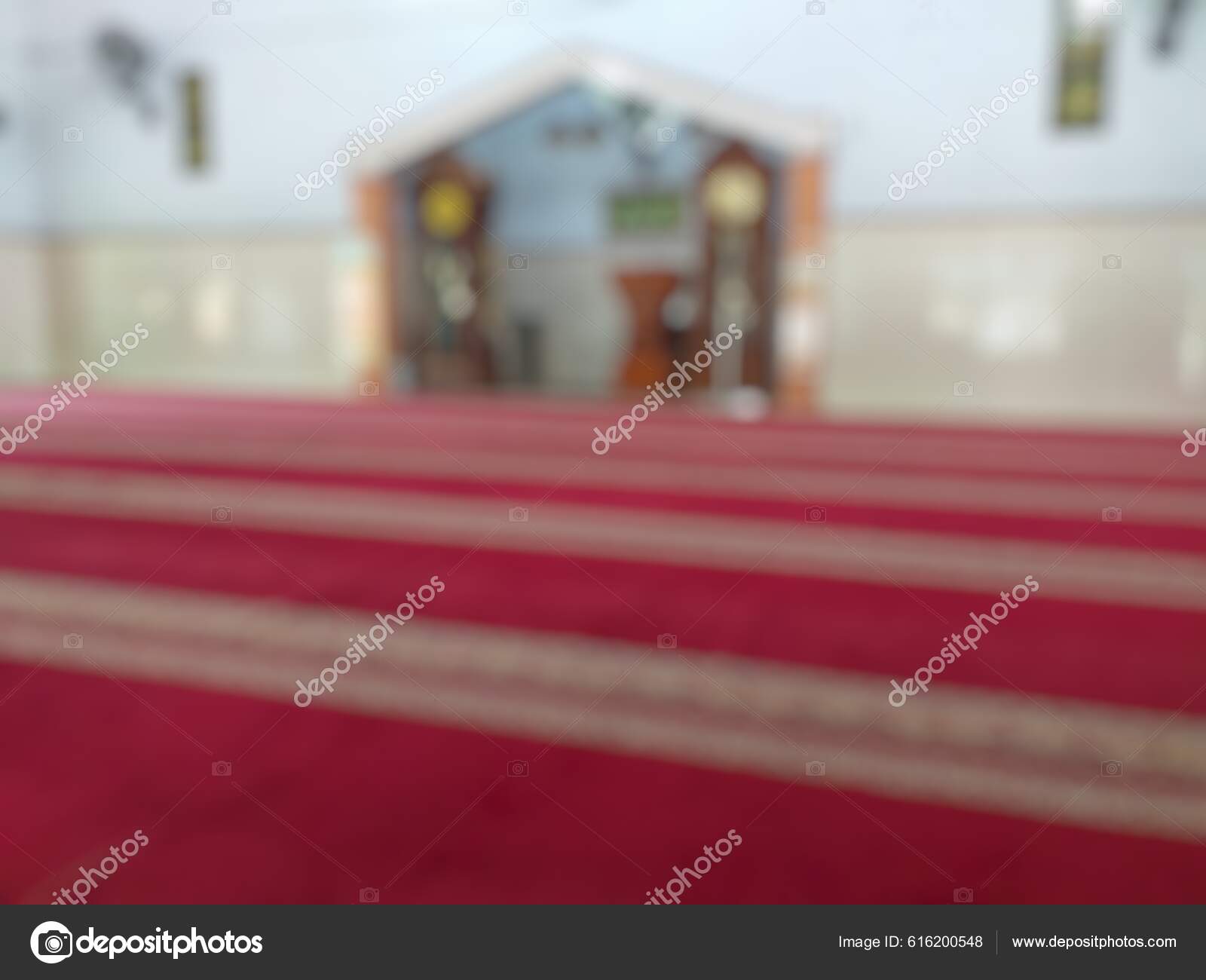 Blurry Image Look Grand Mosque Long Red Prayer Mats Two — Stock Photo ...