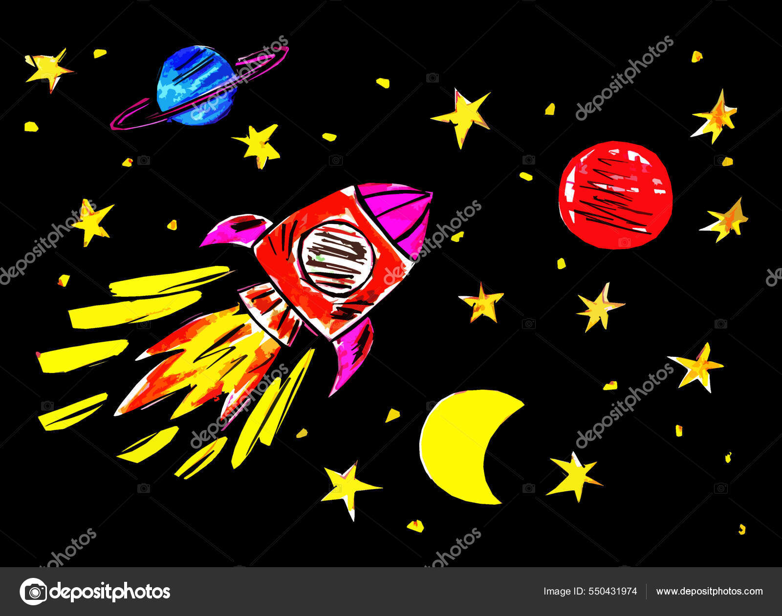 Rocket Flying Space Stars Planets Stock Illustration by ©alexandrnina ...