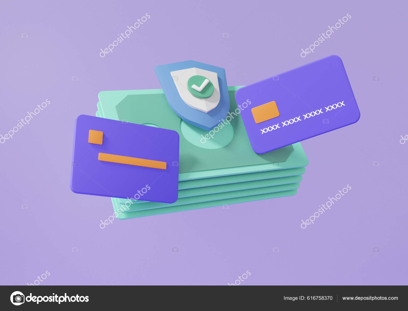 Money Banknote Protection Shield Icon Floating Purple Pastel Background ...