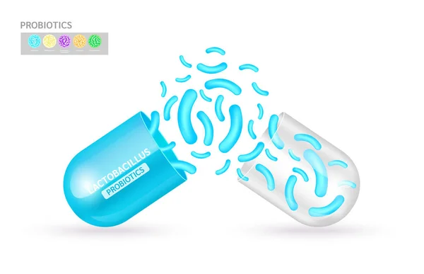Probi ticos: bacteria del cido l ctico en la leche, yogur. Lactobacillus azul en la c psula ...