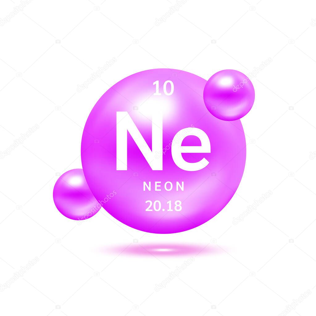 Molécula de neón modelos púrpura y fórmulas químicas elemento ...