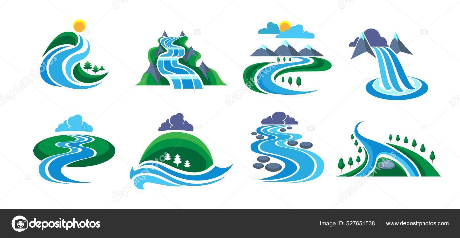 River streams icons Stock Vector Image by ©vectortatu #527651538