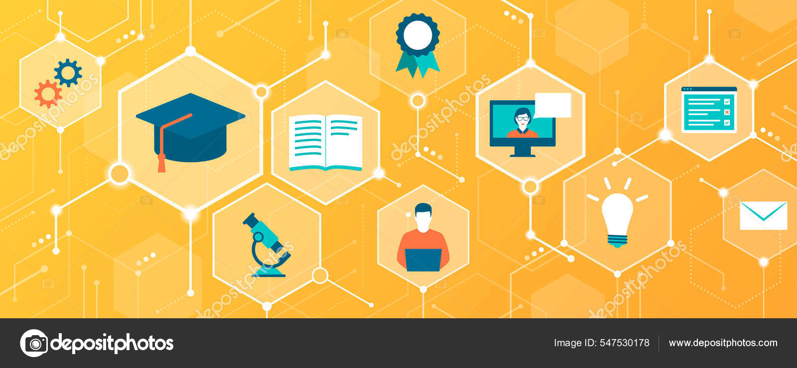 Online Learning Digital Courses Icons Connecting Together Education ...