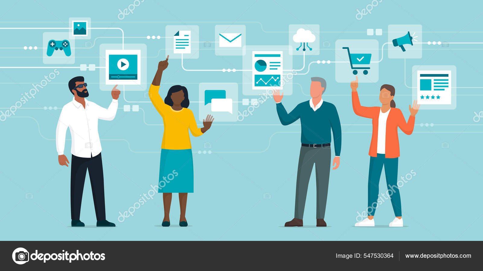 Connected People Interacting Virtual Reality Interfaces Online Services ...