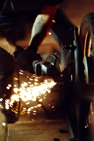 Motorcycle repair. Disassembled motorcycle. Fixing motorcycle standing ...