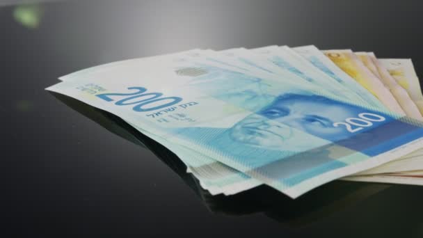 Bills Coins New Israeli Shekels Rotating Reflective Surface — Stock ...