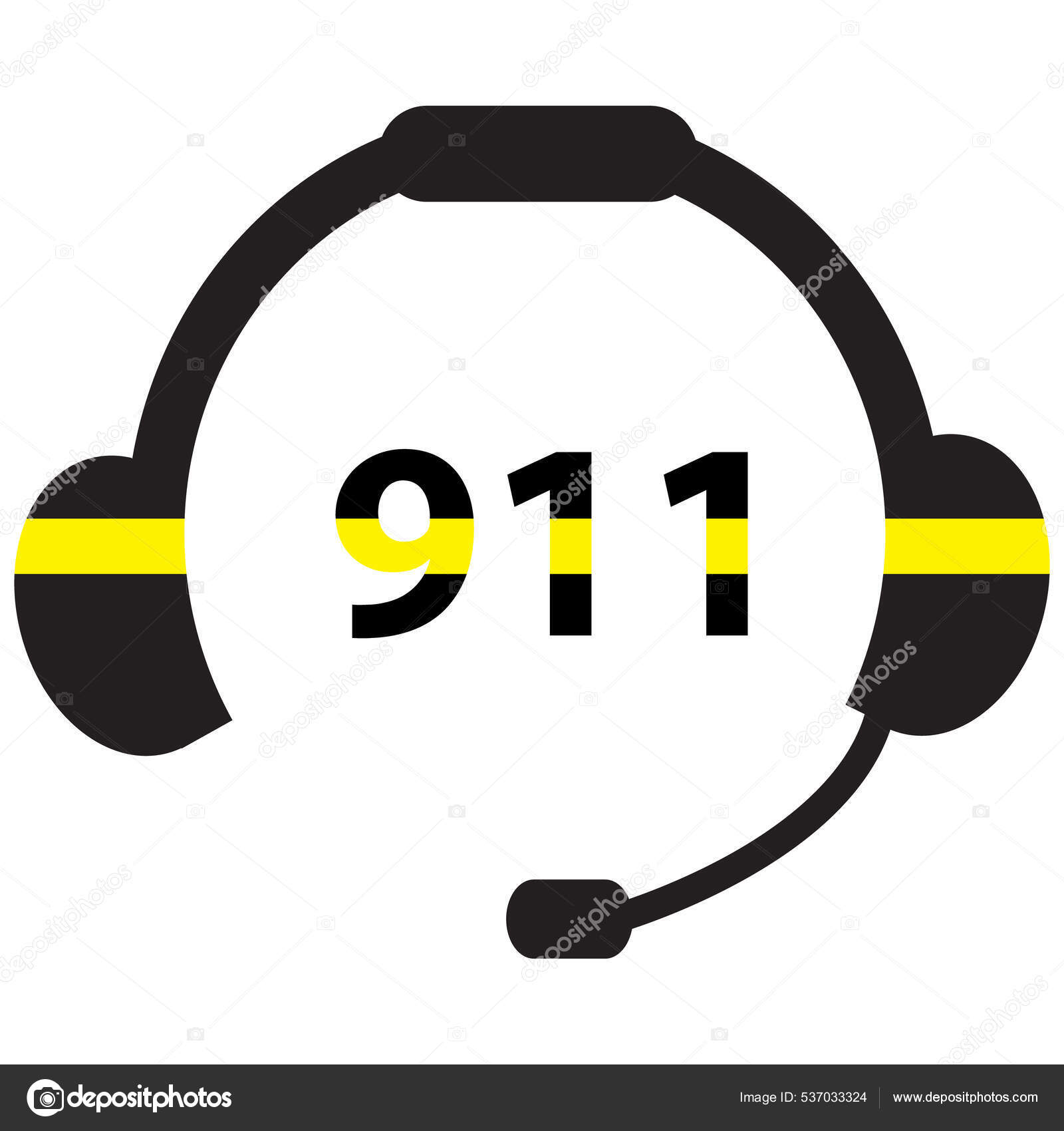 Número Icono Sobre Fondo Blanco Señal Auriculares 911 Dispatcher Icono ...