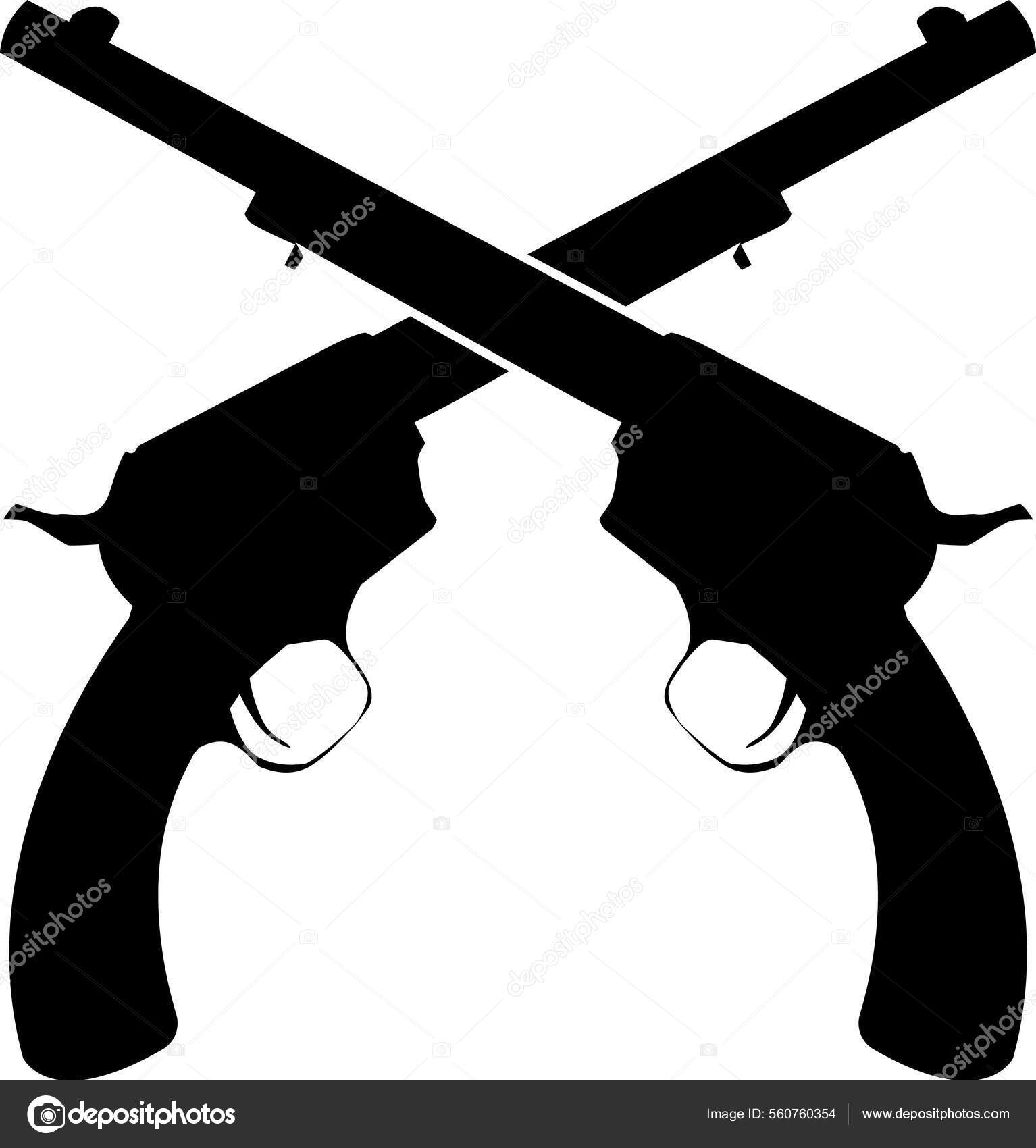 Crossed Revolvers Guns Icon White Background Vintage Pistol Silhouette ...
