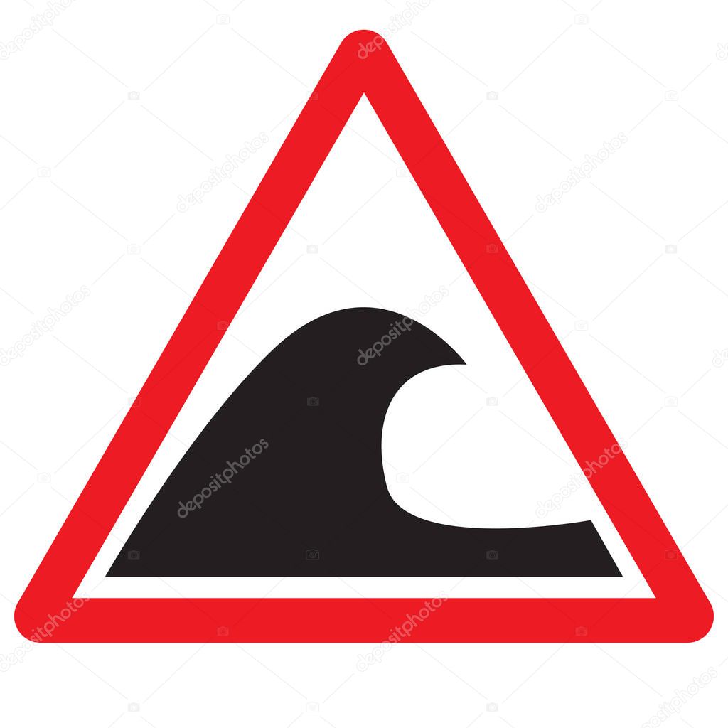 icono de advertencia de tsunami sobre un fondo blanco. señal de zona de ...