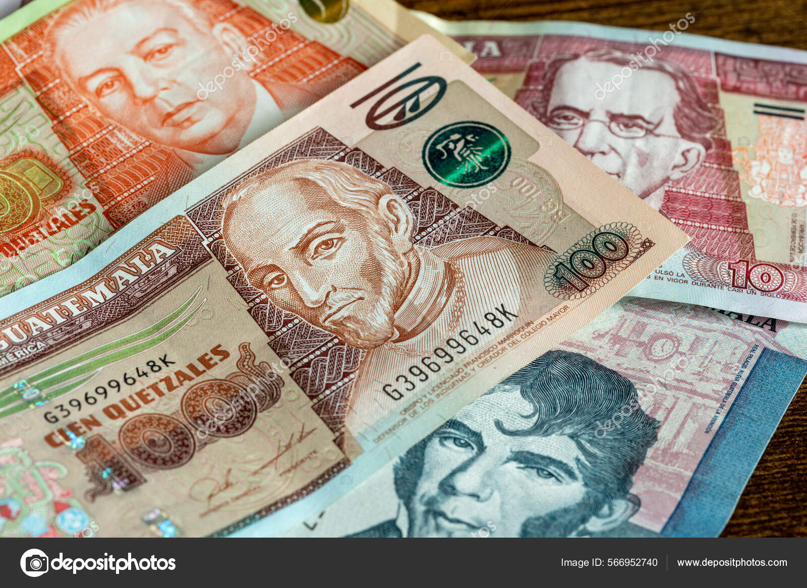 Guatemala Money Various Quetzal Banknotes Lying Table Business ...