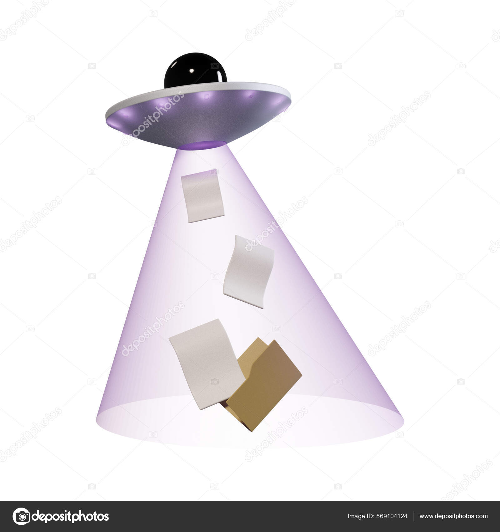 Alien Spaceship Beam Flying Ufo Ship Lifting Document Folders Isolated ...