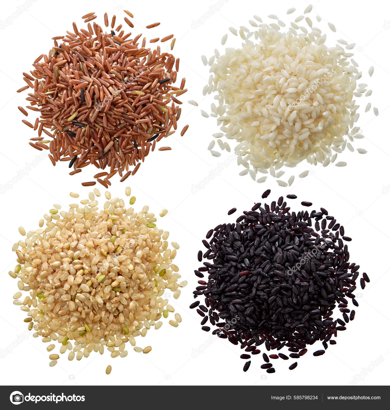Four Varieties Grain Rice Black Rice White Rice Brown Rice Stock Photo ...