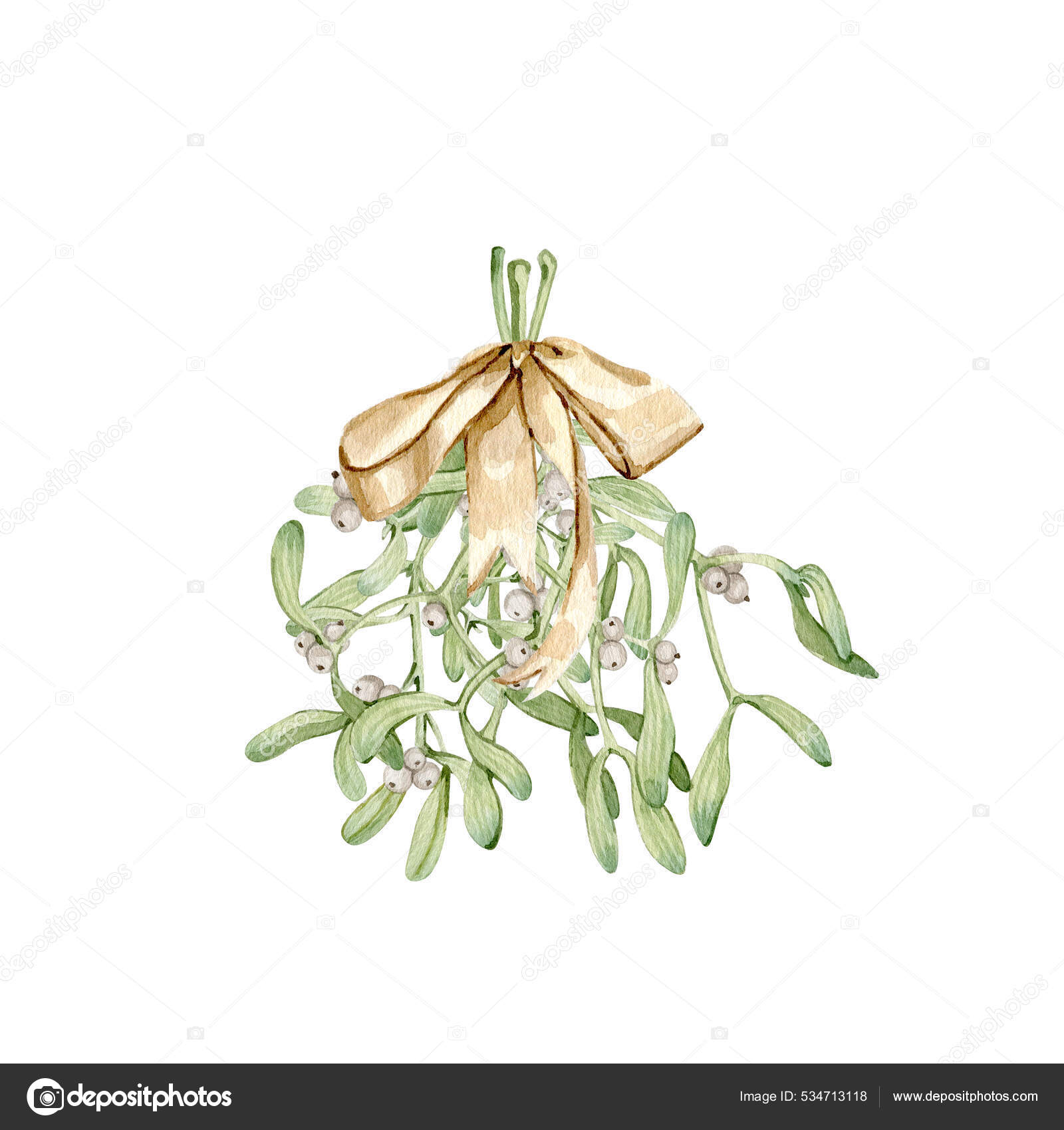 Watercolor Christmas romantic mistletoe flower composition hand drawn ...
