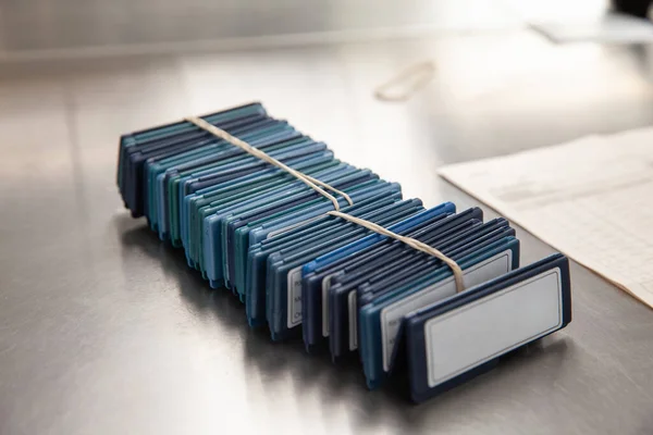 Boxes containing pap smear samples in the laboratory for analysis ...