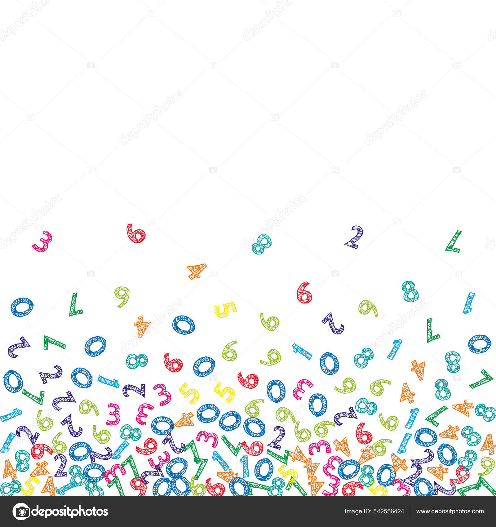Falling Colorful Sketch Numbers Math Study Concept Flying Digits ...