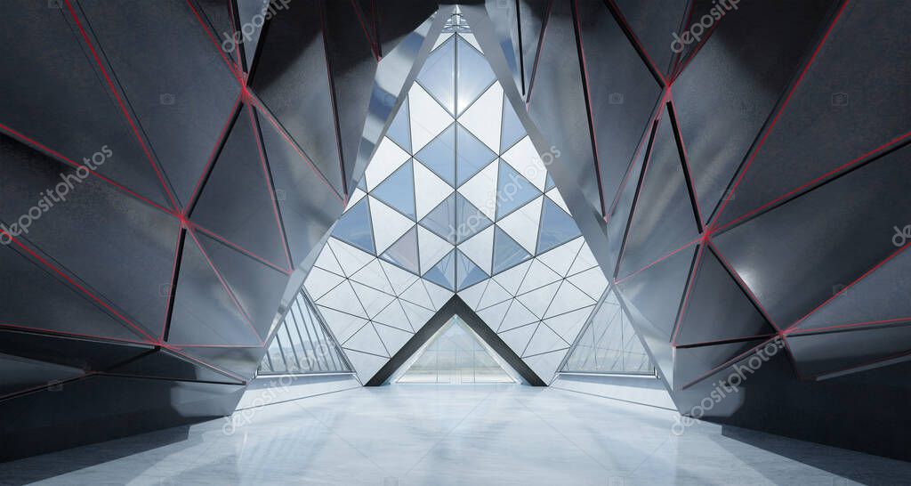 Diseño de forma triangular contemporáneo interior moderno edificio de arquitectura con vidrio ...