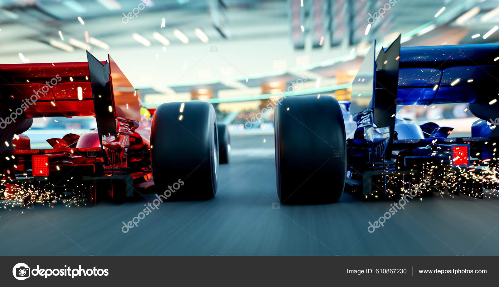 Carreras Coches Avanzando Hacia Concepto Campeón Renderizado — Foto de ...