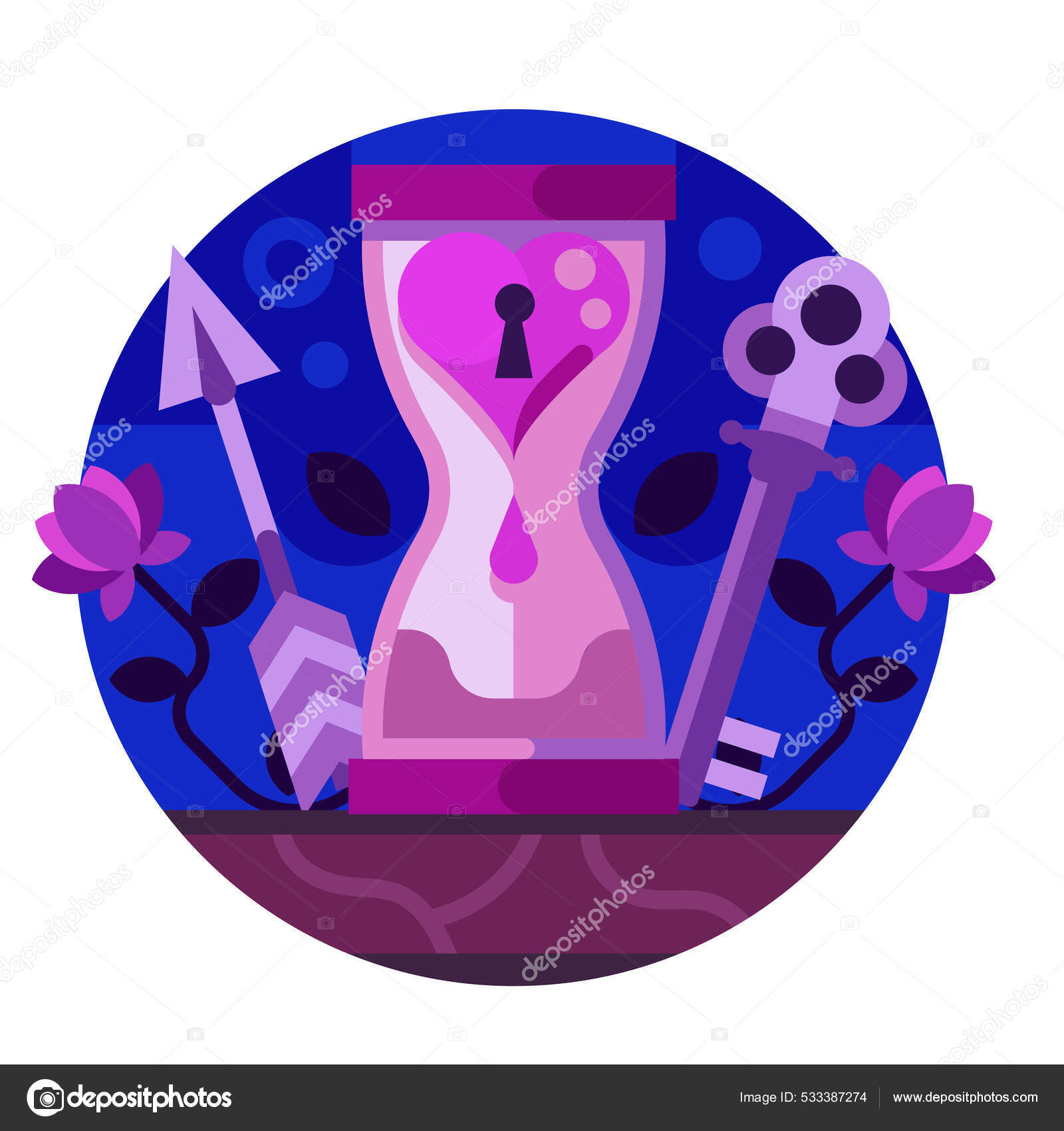 Occult Hourglass with Lock and Key Icon Stock Illustration by ©krugli86 ...