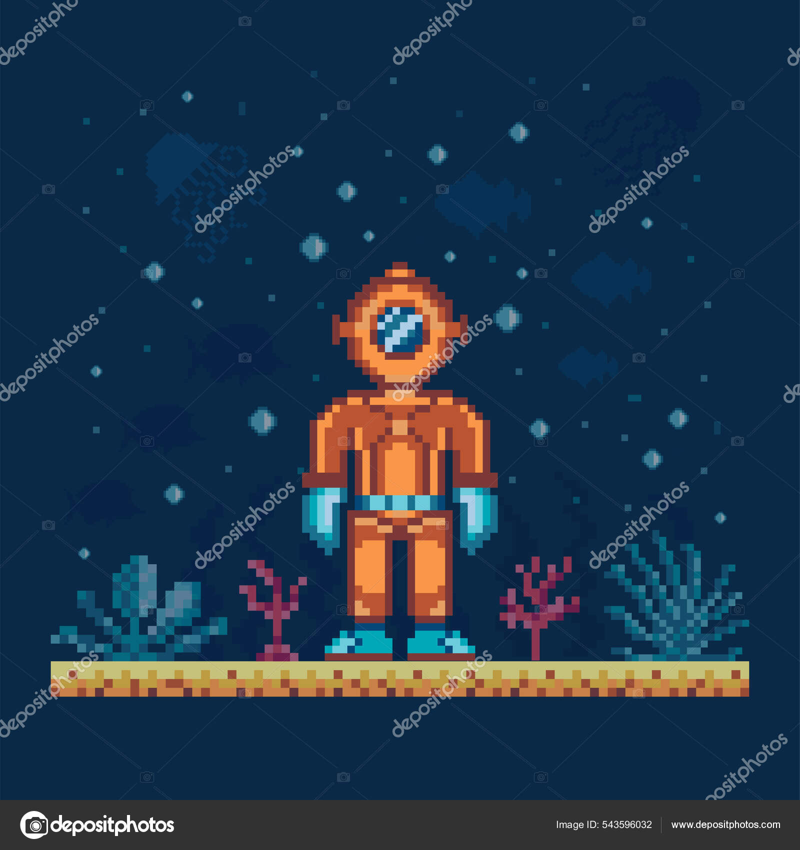 Vintage Deep Sea Diver on Seabed Landscape Stock Vector by ©krugli86 ...