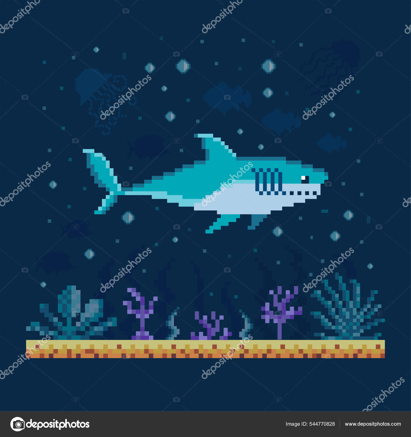 Pixel Art Shark Sails over Seabed Landscape Stock Vector Image by ...
