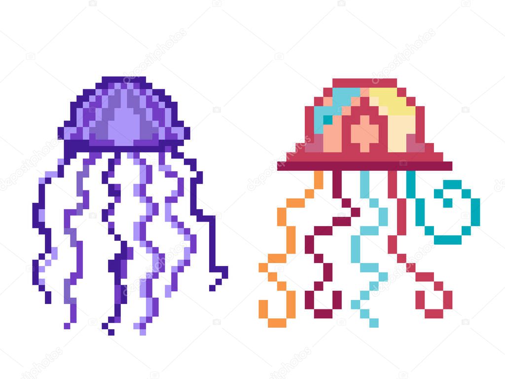 Pixel Arte Medusa Ilustración Sprite Juego Medusa Bits Icono Pescado ...