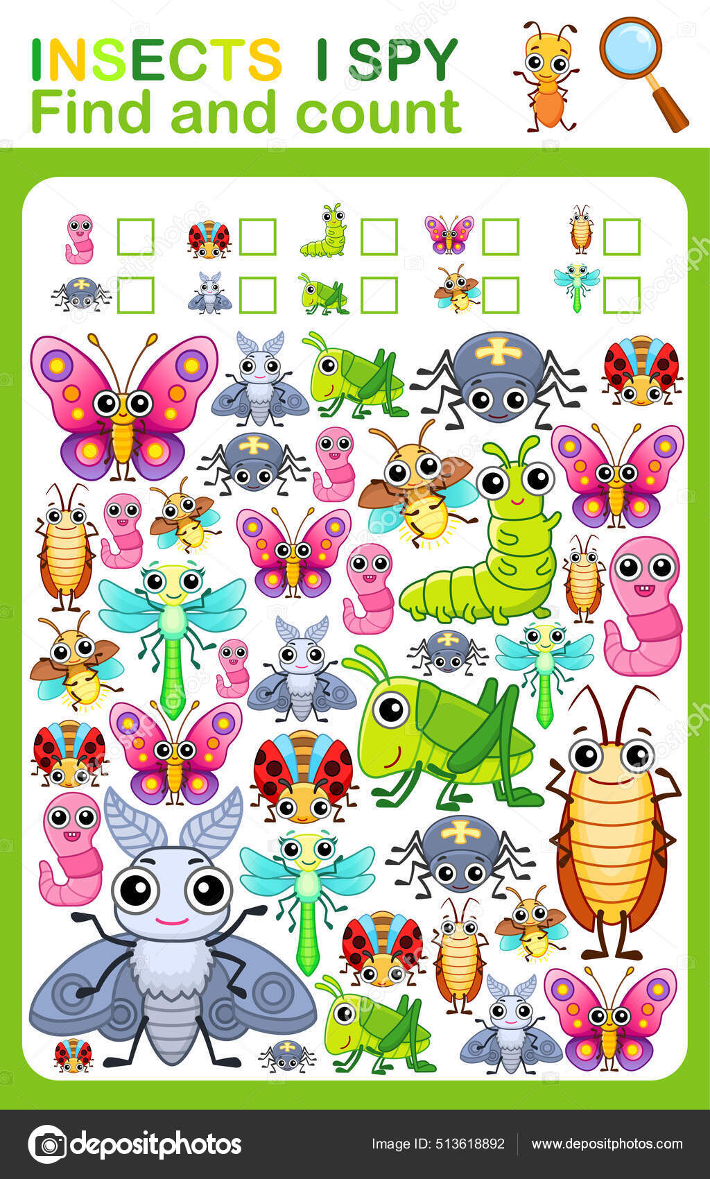 Printable Worksheet Kindergarten Preschool Spy Count Insects Stock ...