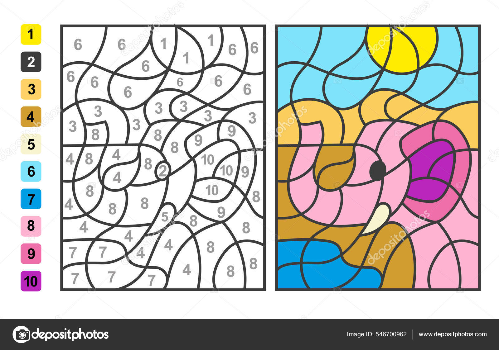 Simple Vector Coloring Zoo Animal Elephant Color Numbers Puzzle Game ...