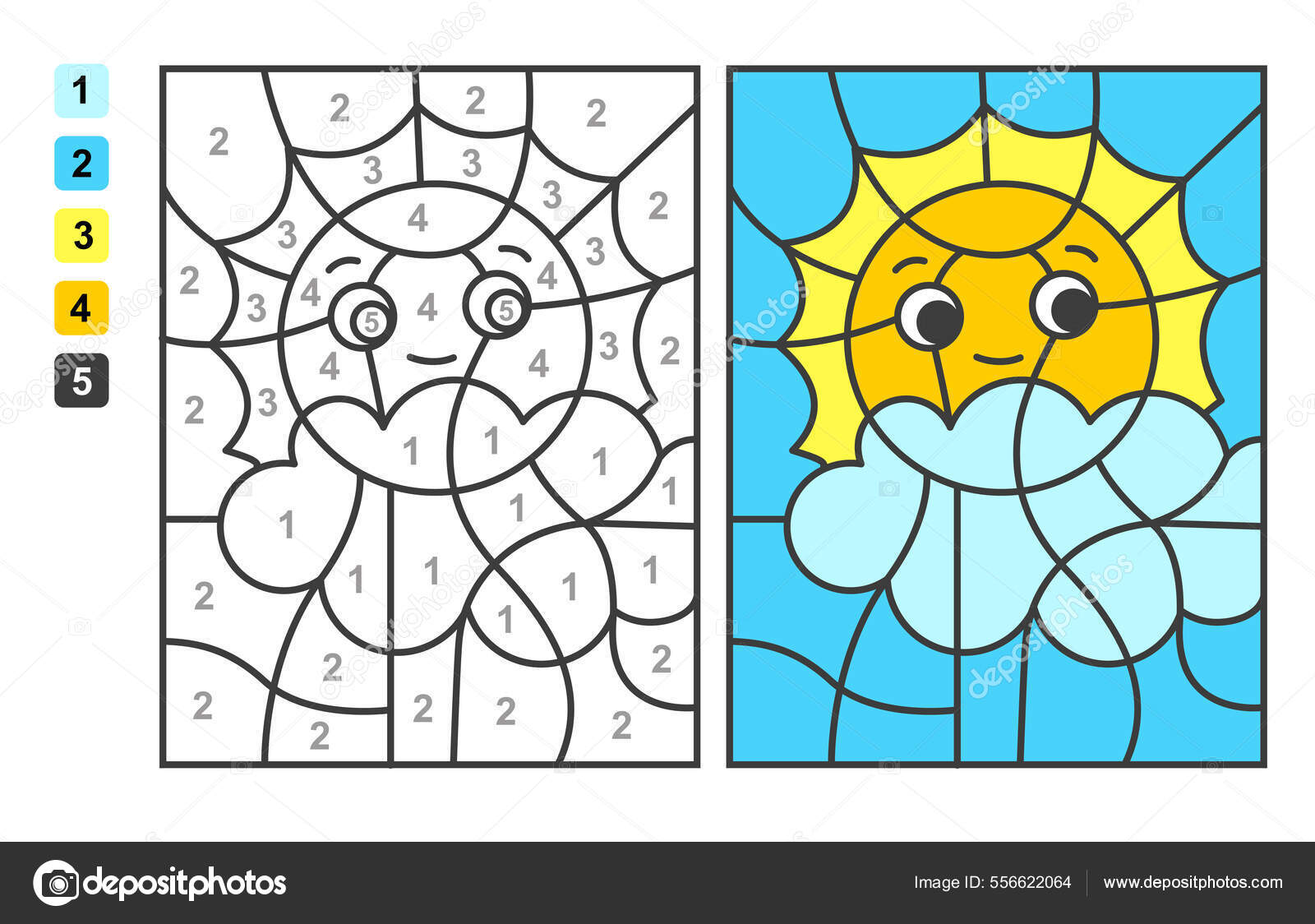 Cor Por Números Sol Trovão Jogo Puzzle Para Educação Infantil Vetor de ...