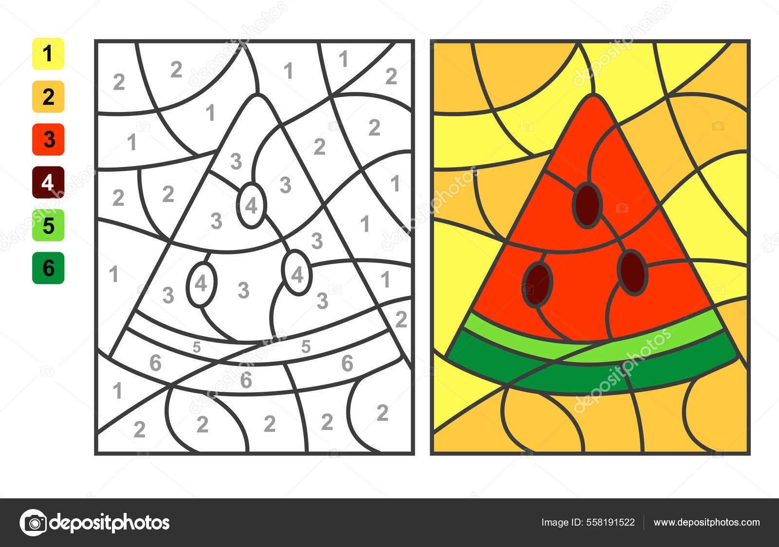 Color Numbers Watermelon Slice Puzzle Game Children Education Drawing ...