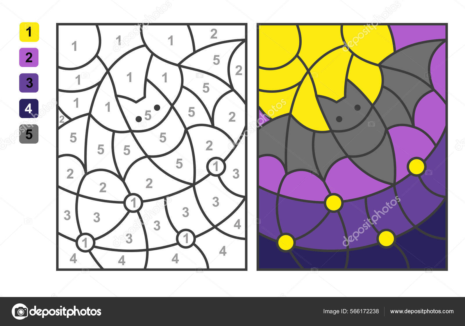 Coloring Page Color Numbers Puzzle Game Children Education Activities ...