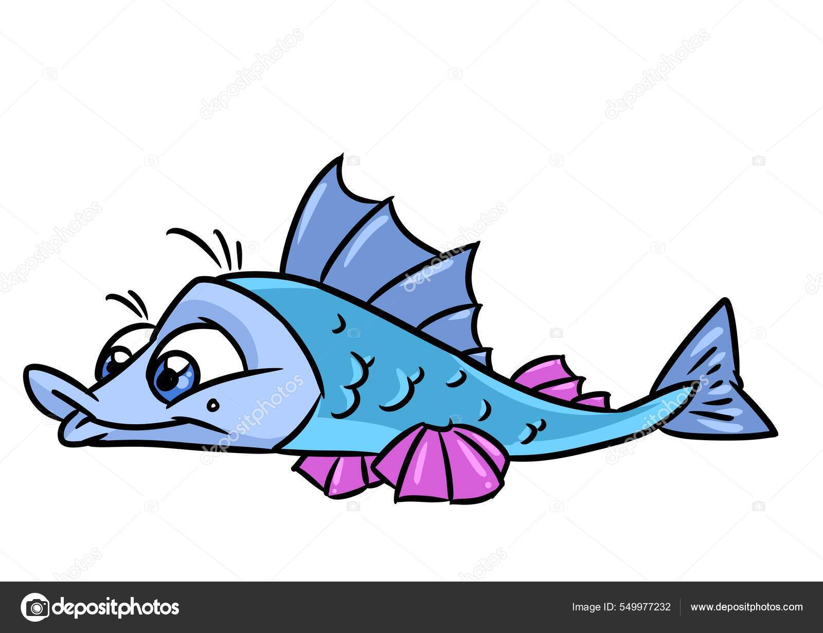 Blue Fish Lies Funny Animal Illustration Cartoon Character Isolated ...