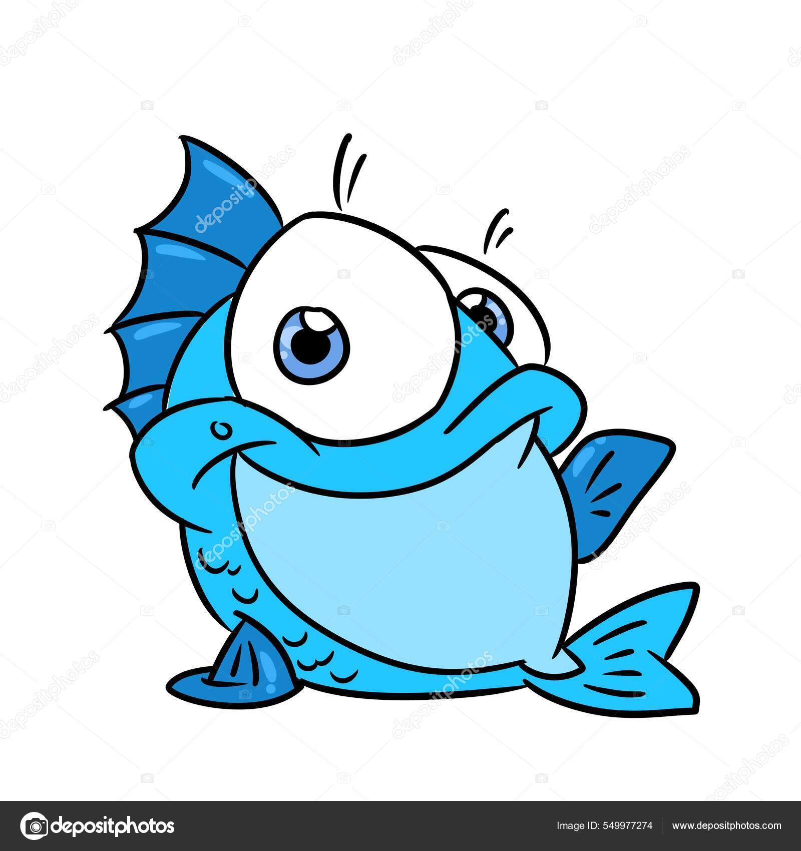 Pequeño Hermoso Pez Azul Sonrisa Animal Ilustración Dibujos Animados ...