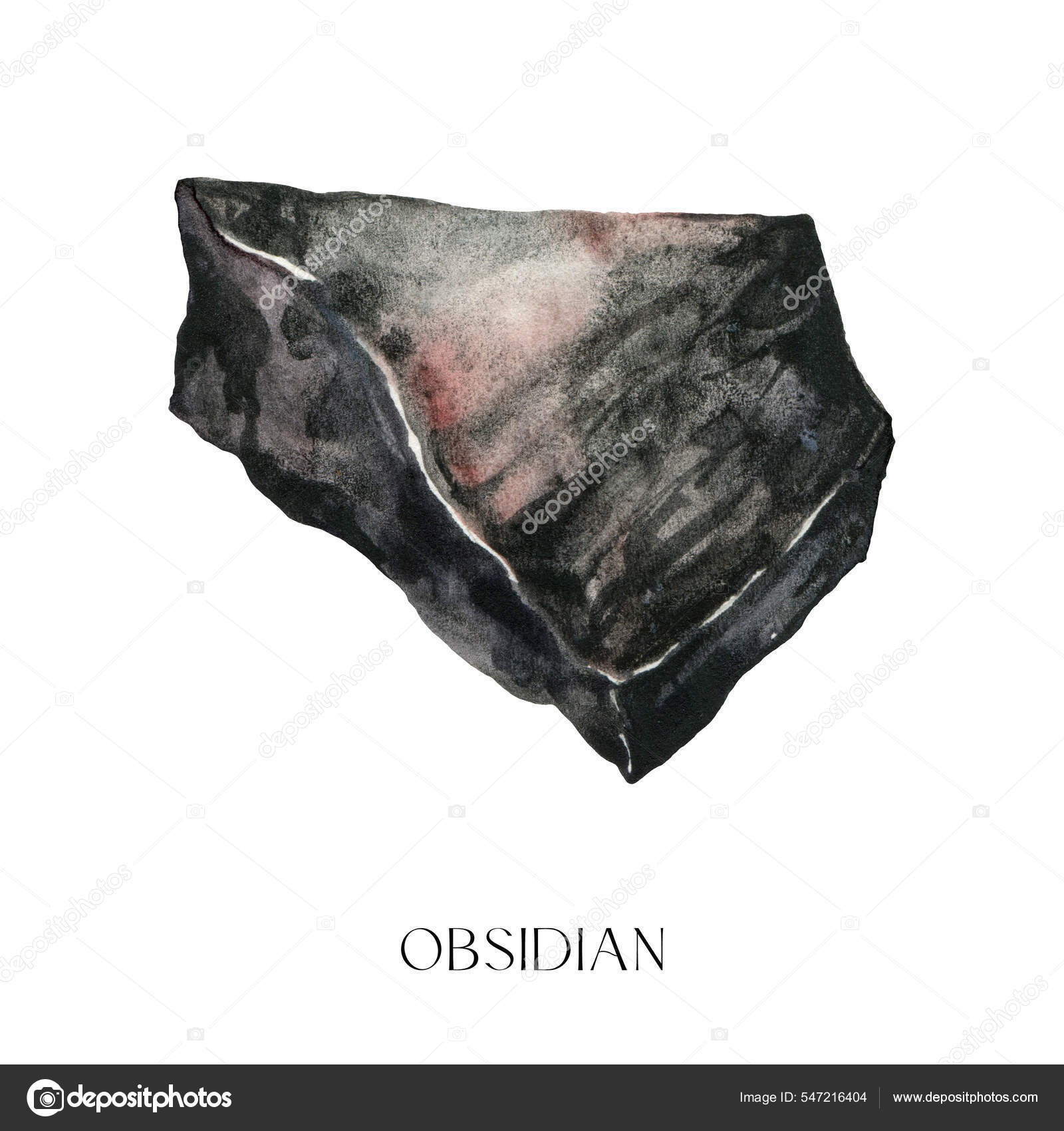 Watercolor abstract obsidian stone. Hand painted jewel stone isolated ...