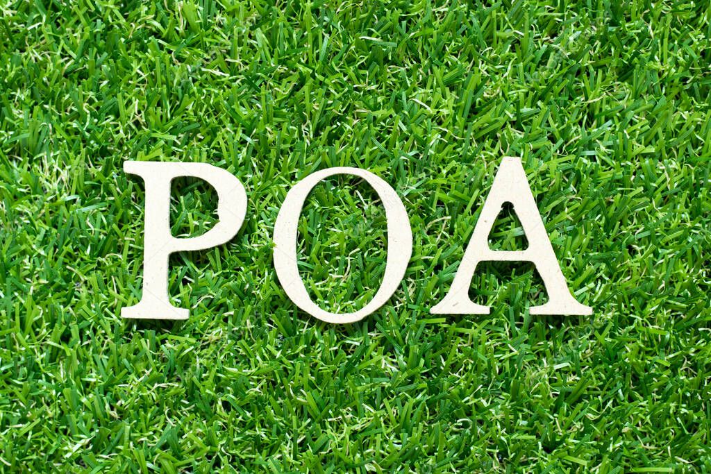 Alfabeto carta en la palabra POA (Abreviatura de Plan de acción, Poder ...