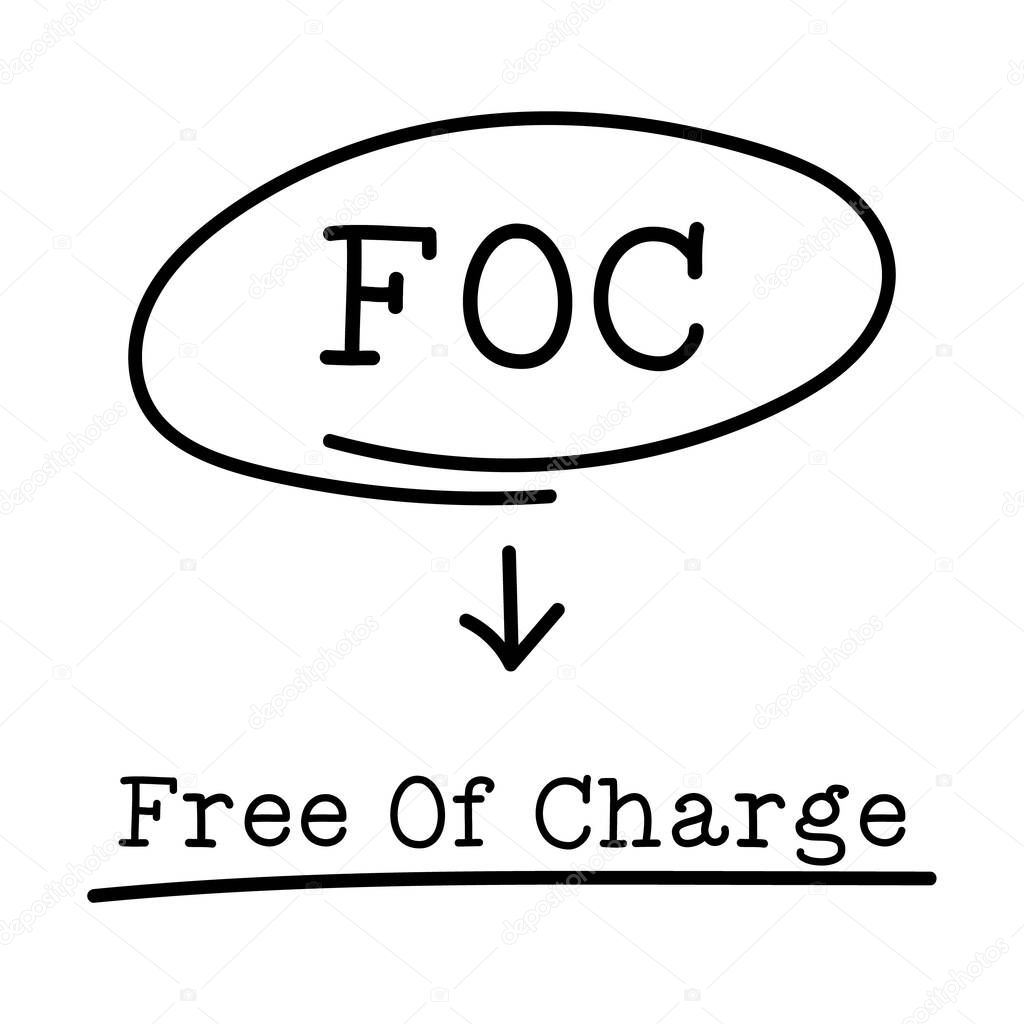 Carta de abreviatura FOC en círculo y palabra Gratuito sobre fondo ...