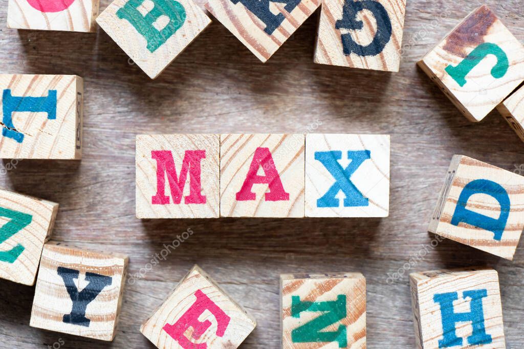 Alfabeto bloque de letras en la palabra max y otra letra sobre fondo de ...