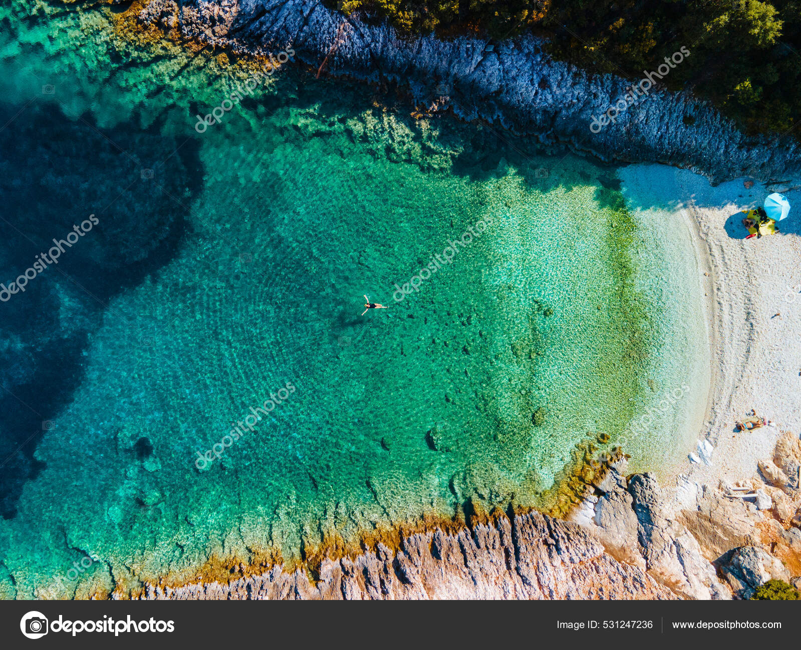 Overhead View Woman Floating Back Clear Sea Water Greece Vacation Stock ...