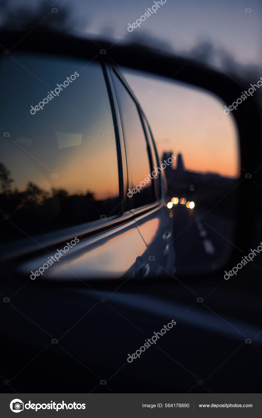 Reflection Car Rear Mirror Sunset Road Copy Space — Stock Photo © Vera ...