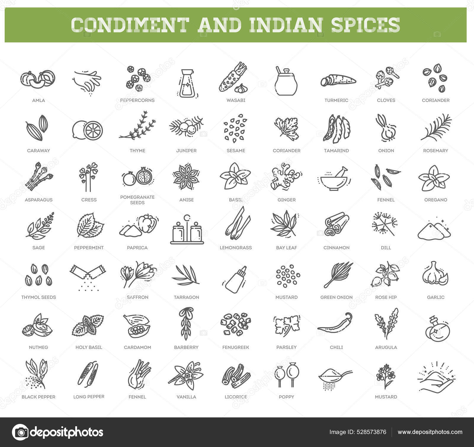 Thin Line Spices Condiments Herbs Icons Set Stock Vector Image by ...