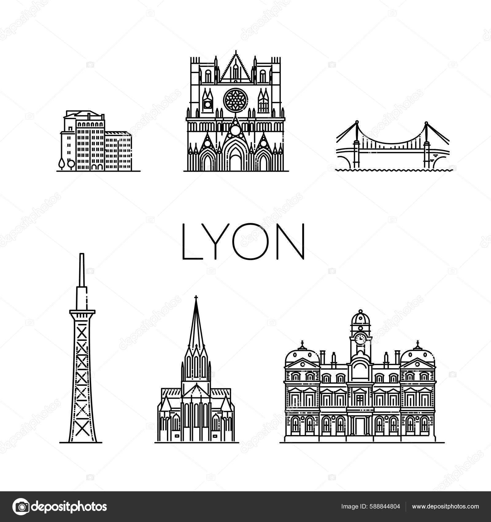 Vector Illustration Lyon Architecture Line Skyline Illustration Linear ...