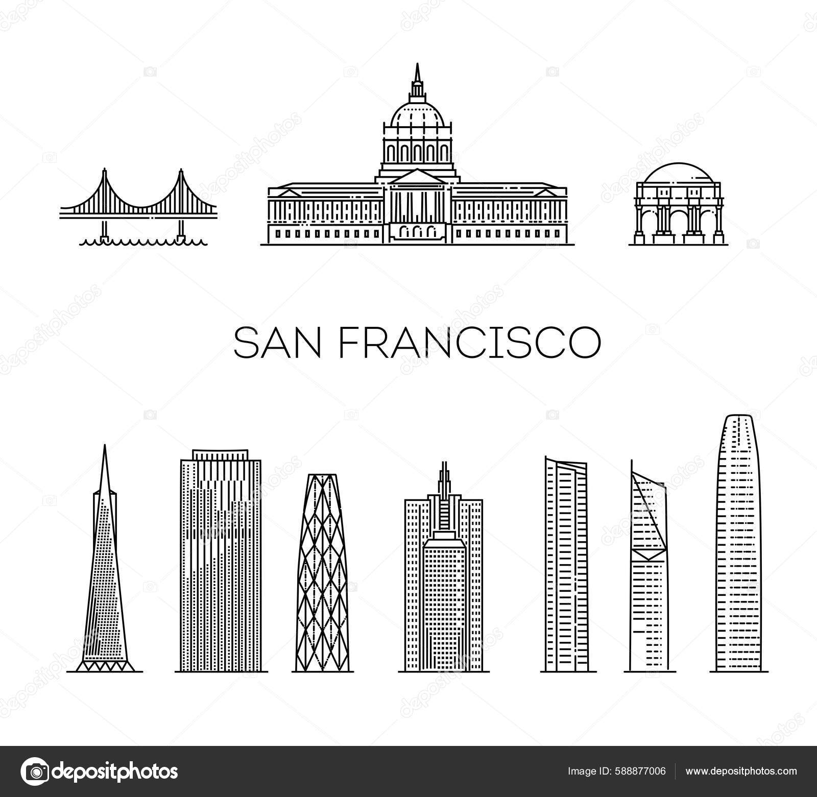 San Francisco Architecture Line Skyline Illustration Linear Vector ...