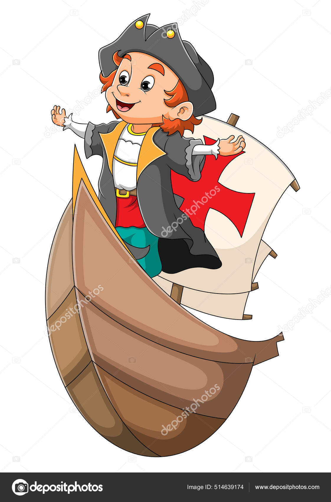 Pirates Man Standing Pirates Ship Illustration Stock Vector by ...