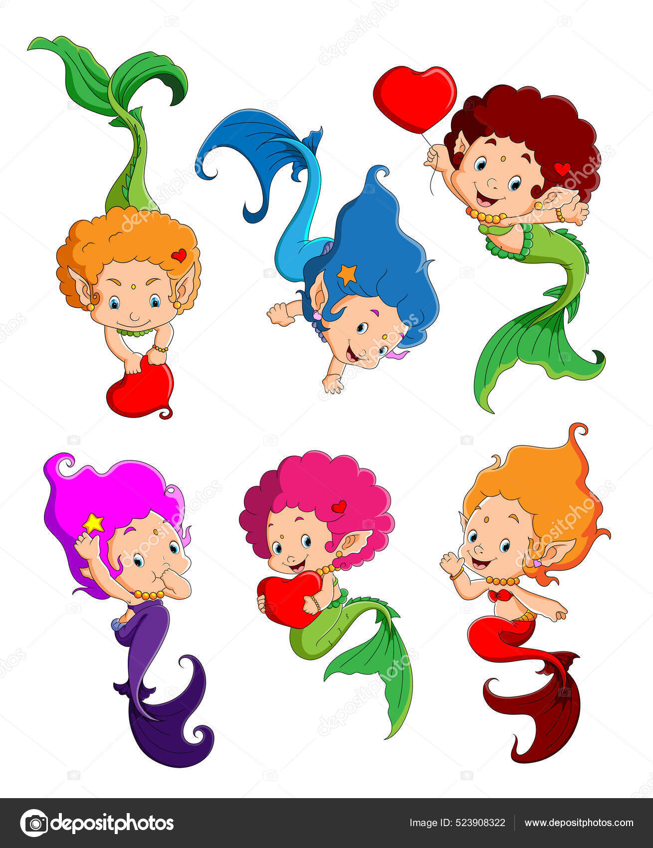 Colección Las Sirenas Con Diferente Pose Ilustración Vector de stock #523908322 de ...