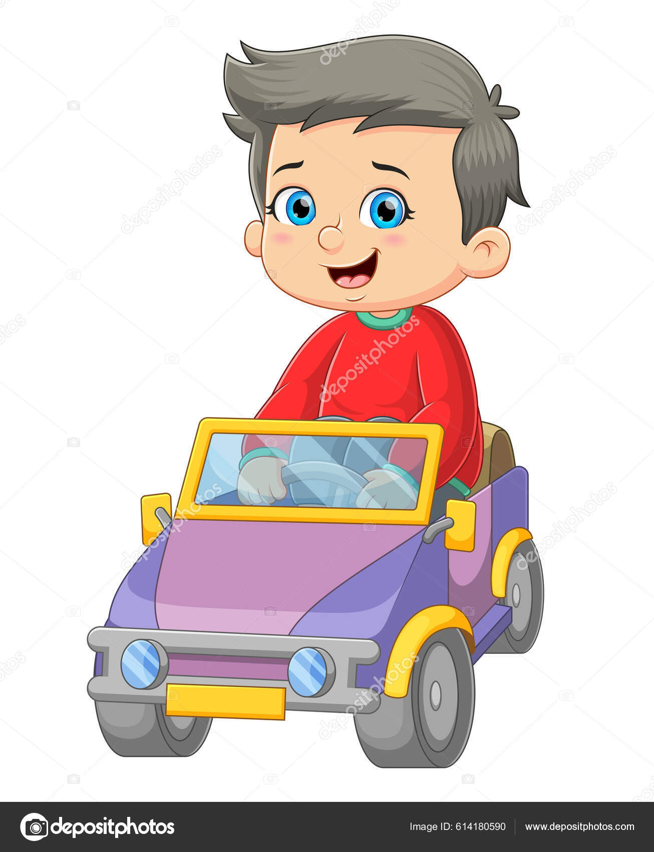 Boy Playing Cool Little Car Happy Expression Illustration Stock Vector ...
